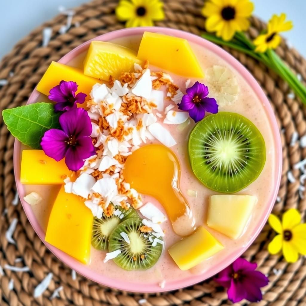 Tropical Smoothie Bowl with Coconut Flakes Recipe | Cooklaif